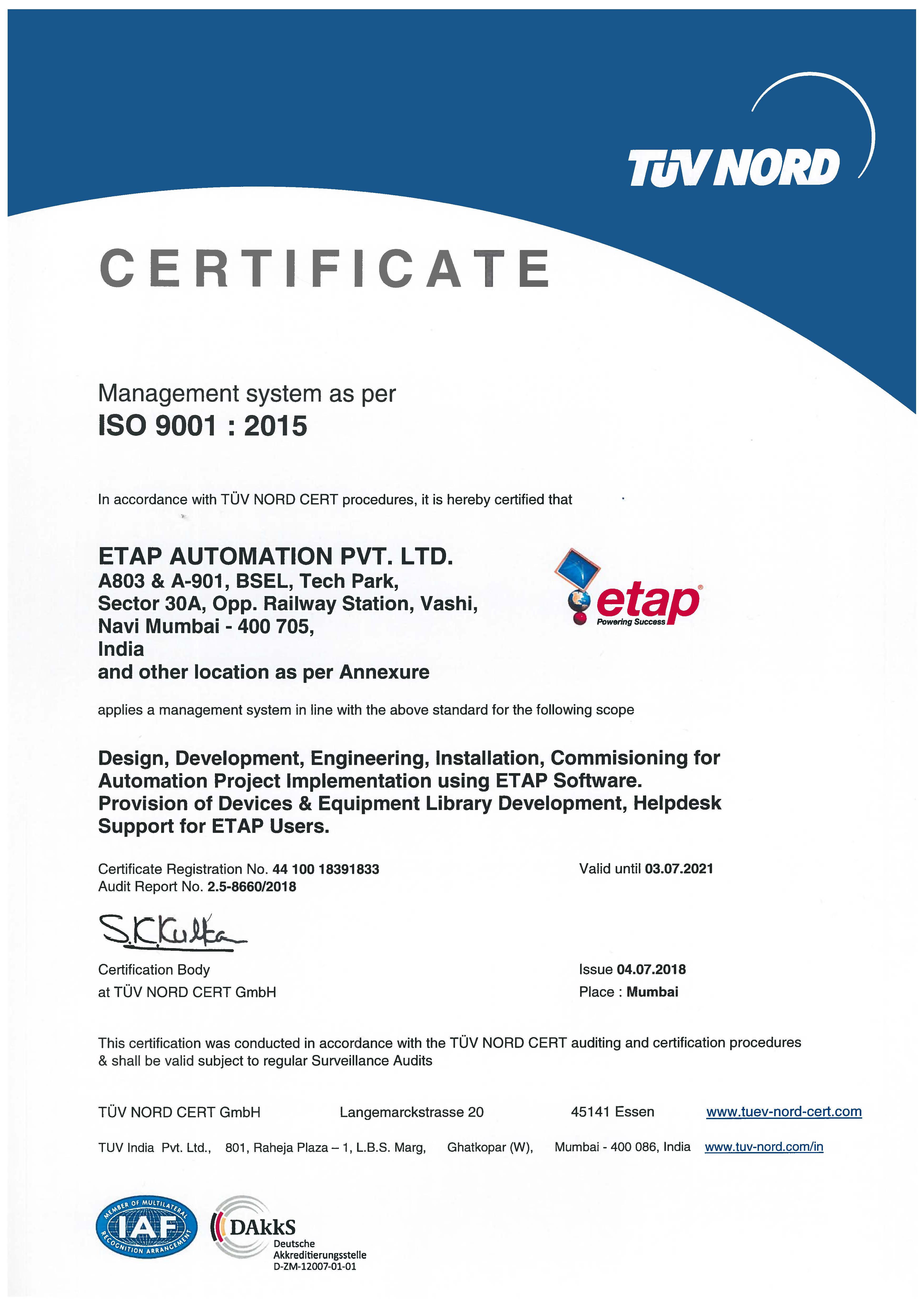 ETAP Automation India Expands ISO 9001 Certification Scope ETAP Automation India Expands ISO 9001 Certification Scope